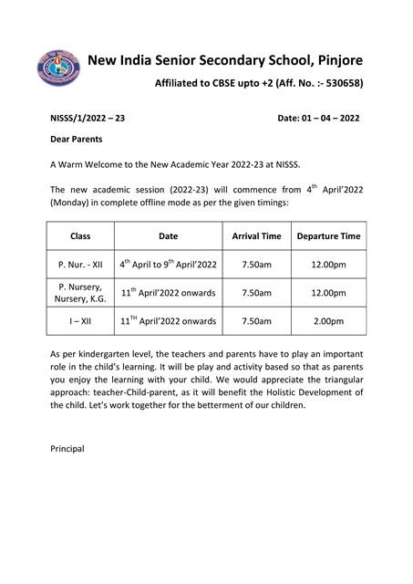 Circular | New India School | Top 10 CBSE Schools in Pinjore